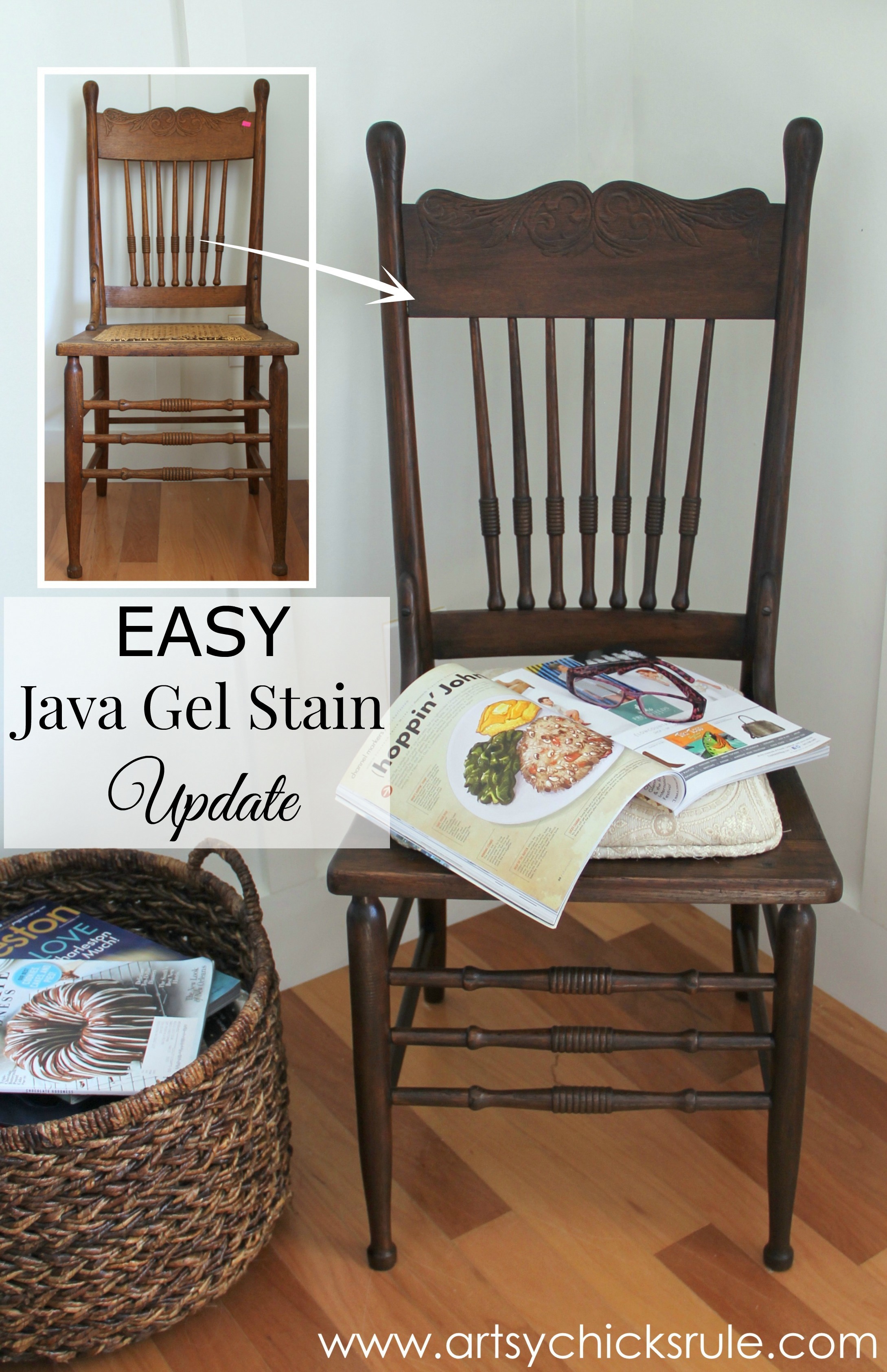 Antique Press Back Chair Update (with Java Gel Stain) - Artsy Chicks Rule®
