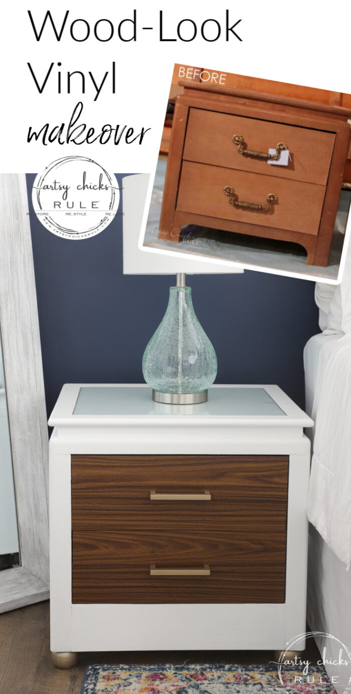 Wood Grain Vinyl Wrap Nightstand Makeover - Artsy Chicks Rule®